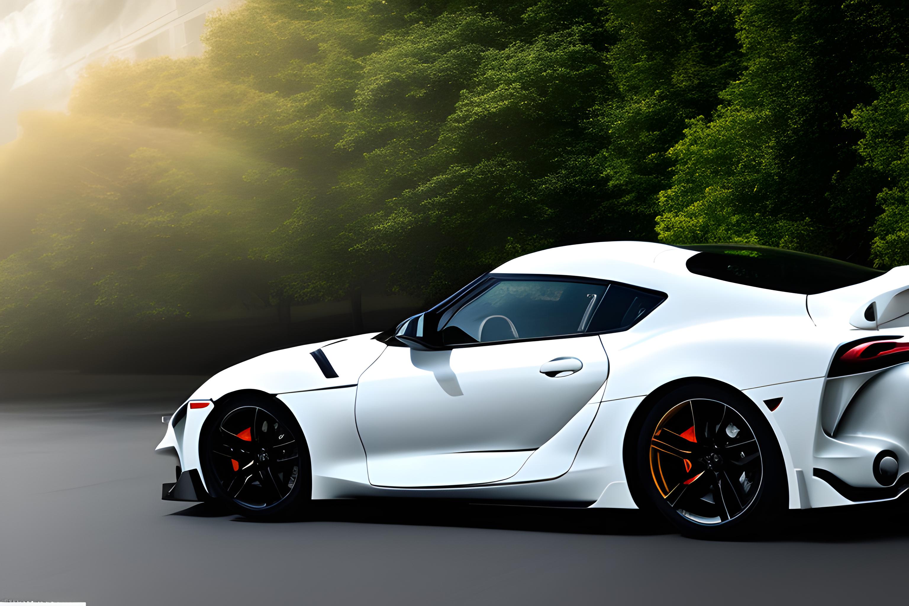 на переднем плане стоит toyota supra,на которую падают листья тёмных ...